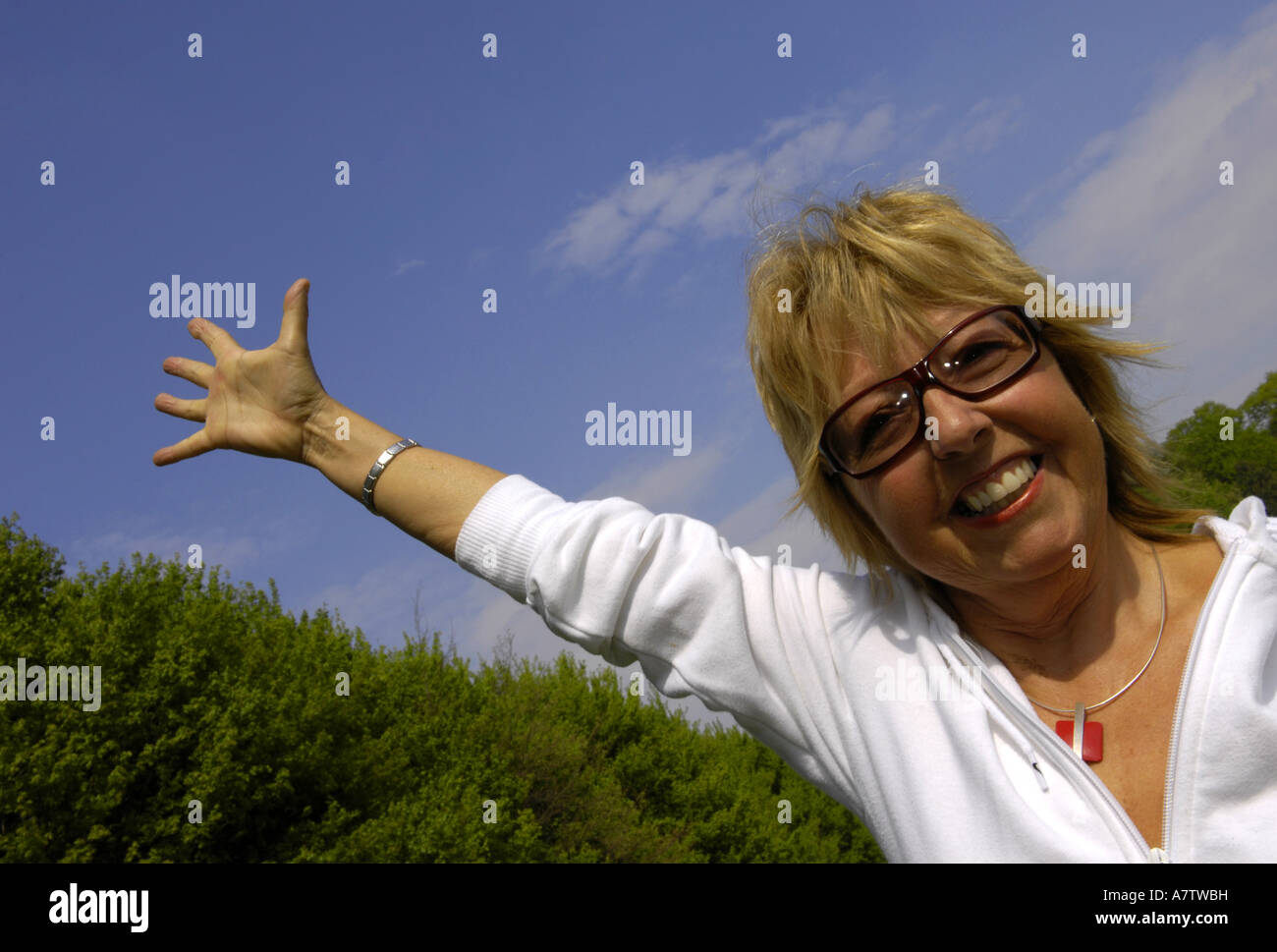 woman blonde blond blue sky natural portrait positive sixty oap old age ...
