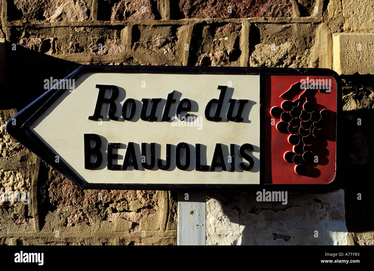 France, Rhone, Beaujolais region, Beaujolais road sign Stock Photo - Alamy