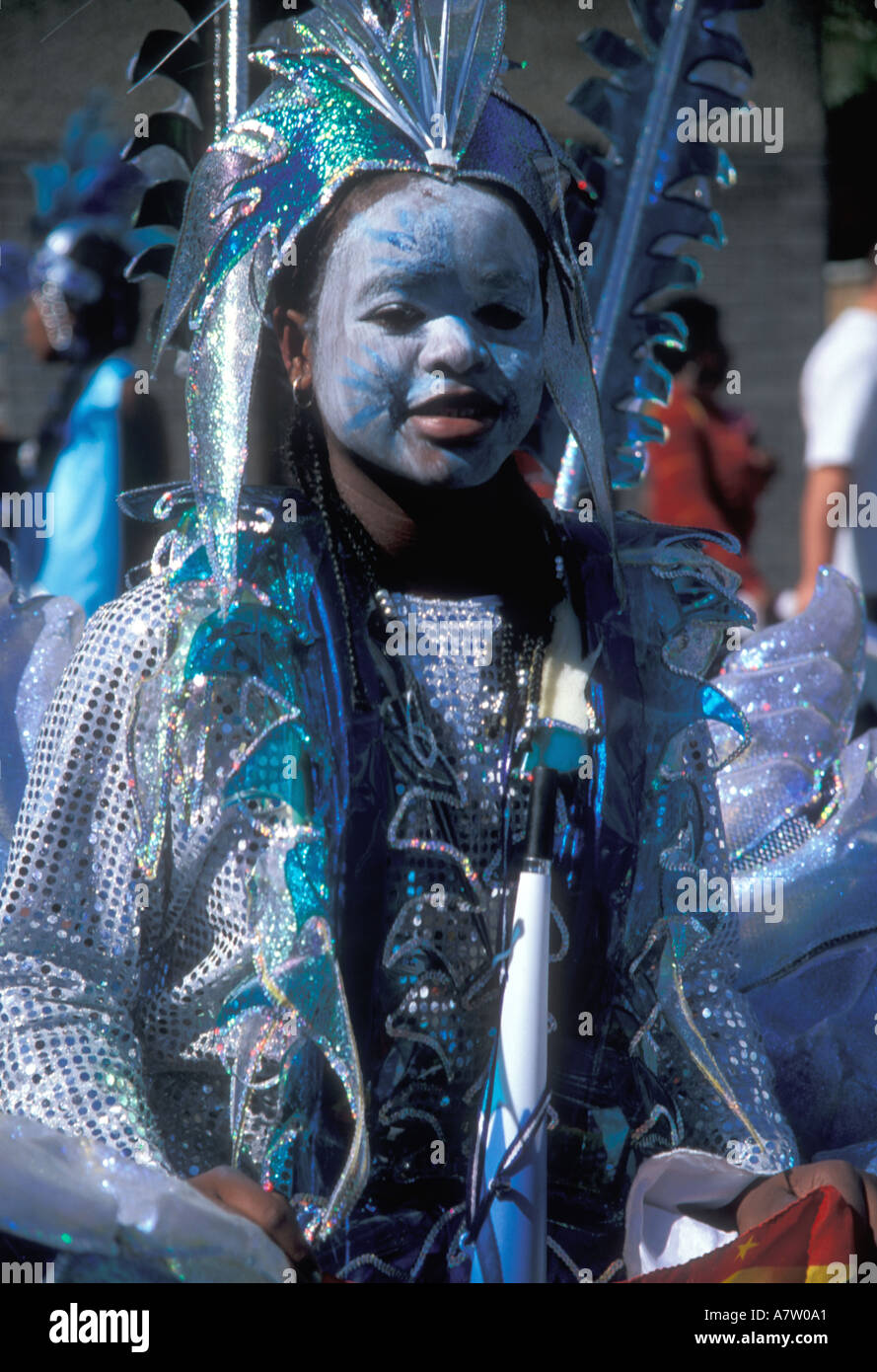 Colourful costumes at the Notting hill carnival London United Kingdom ...