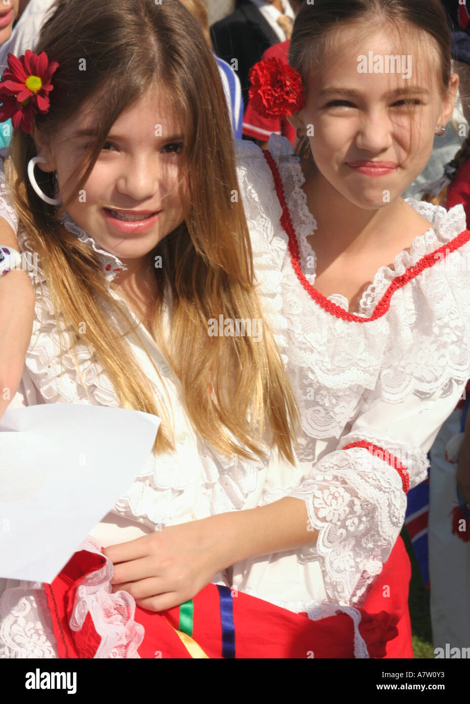 school girls dressing in different cultural costumes on UN day Stock ...