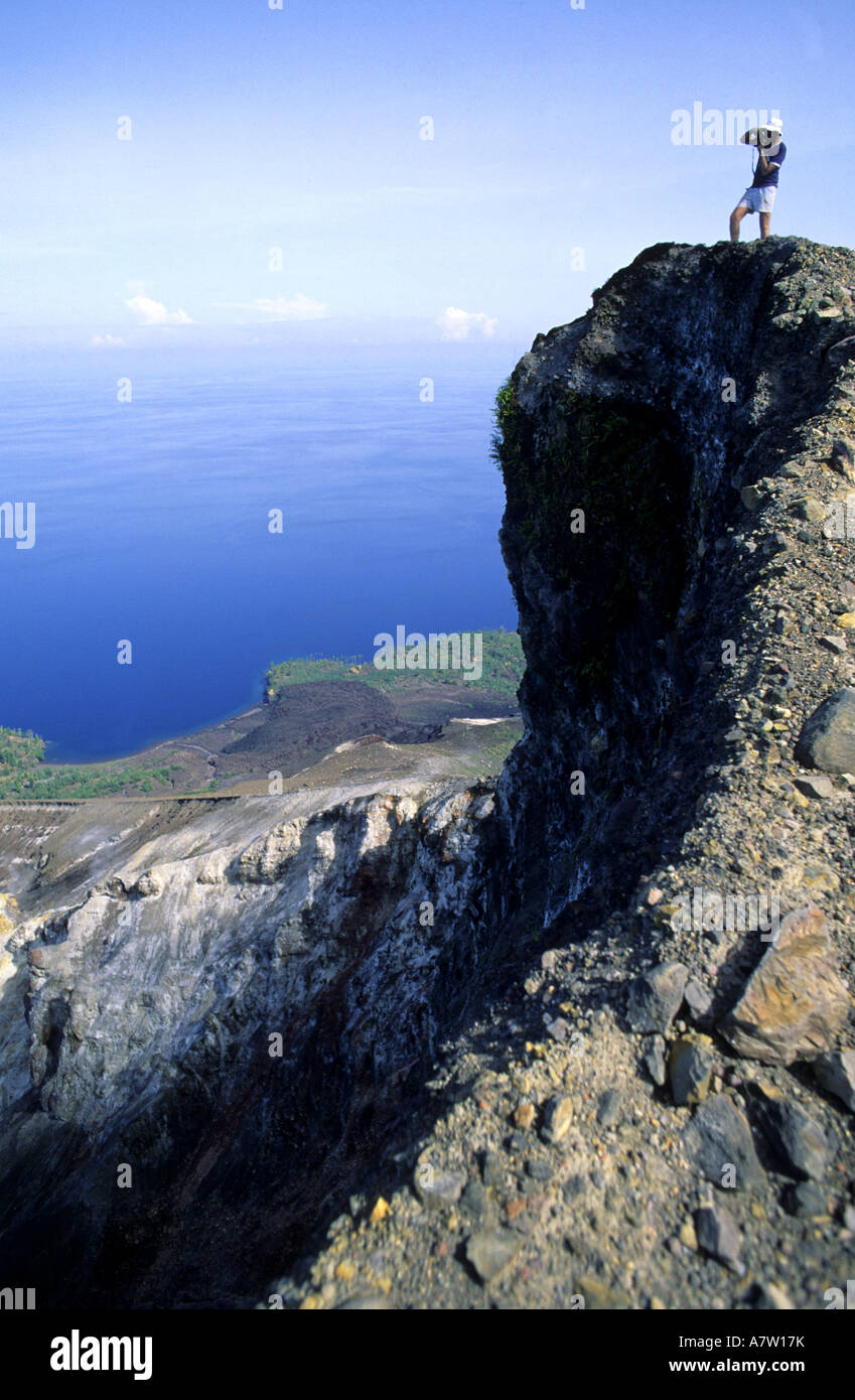 Tourist in Crater of Api volcano Api island Banda islands Moluccas ...