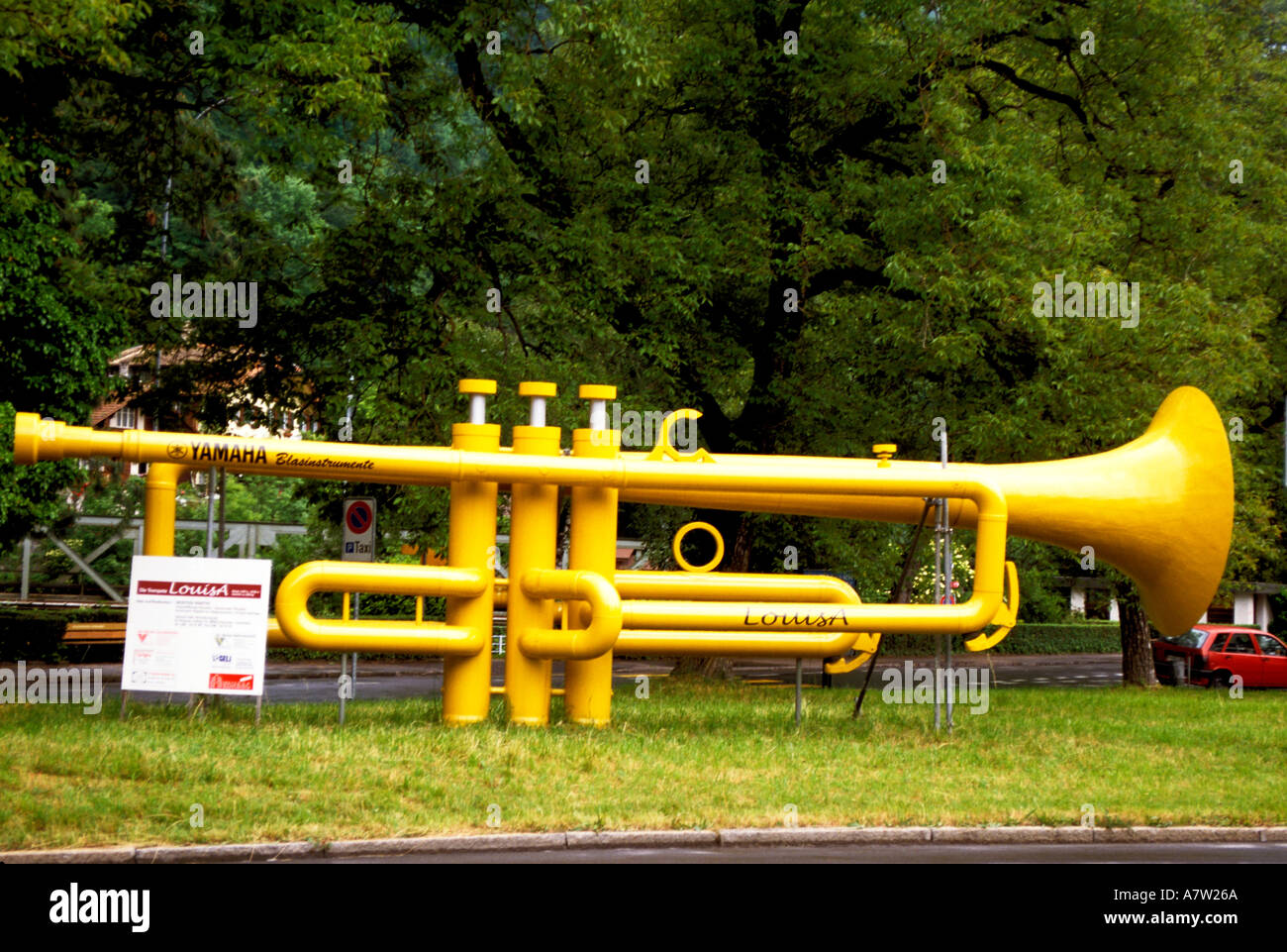Trumpet sculpture Interlaken Switzerland europe Stock Photo - Alamy