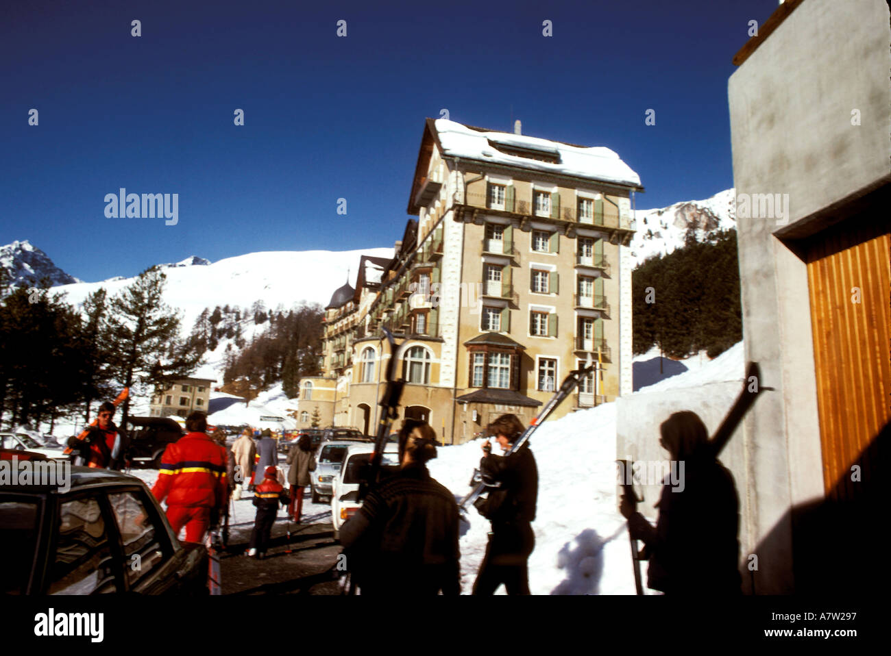 Village of St Moritz Switzerland Swiss landscape snow winter weather ...
