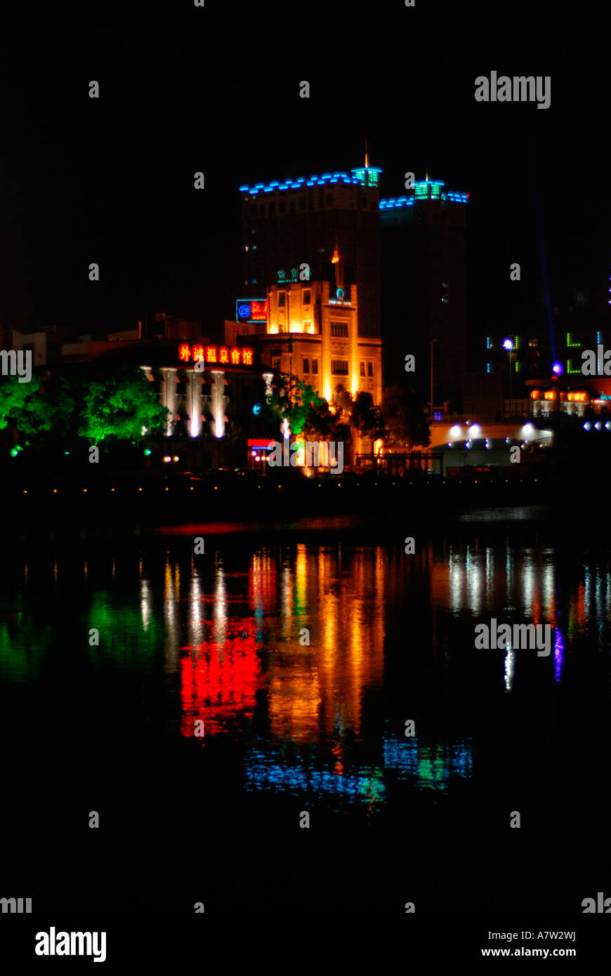 Ningbo river scene at night Stock Photo - Alamy