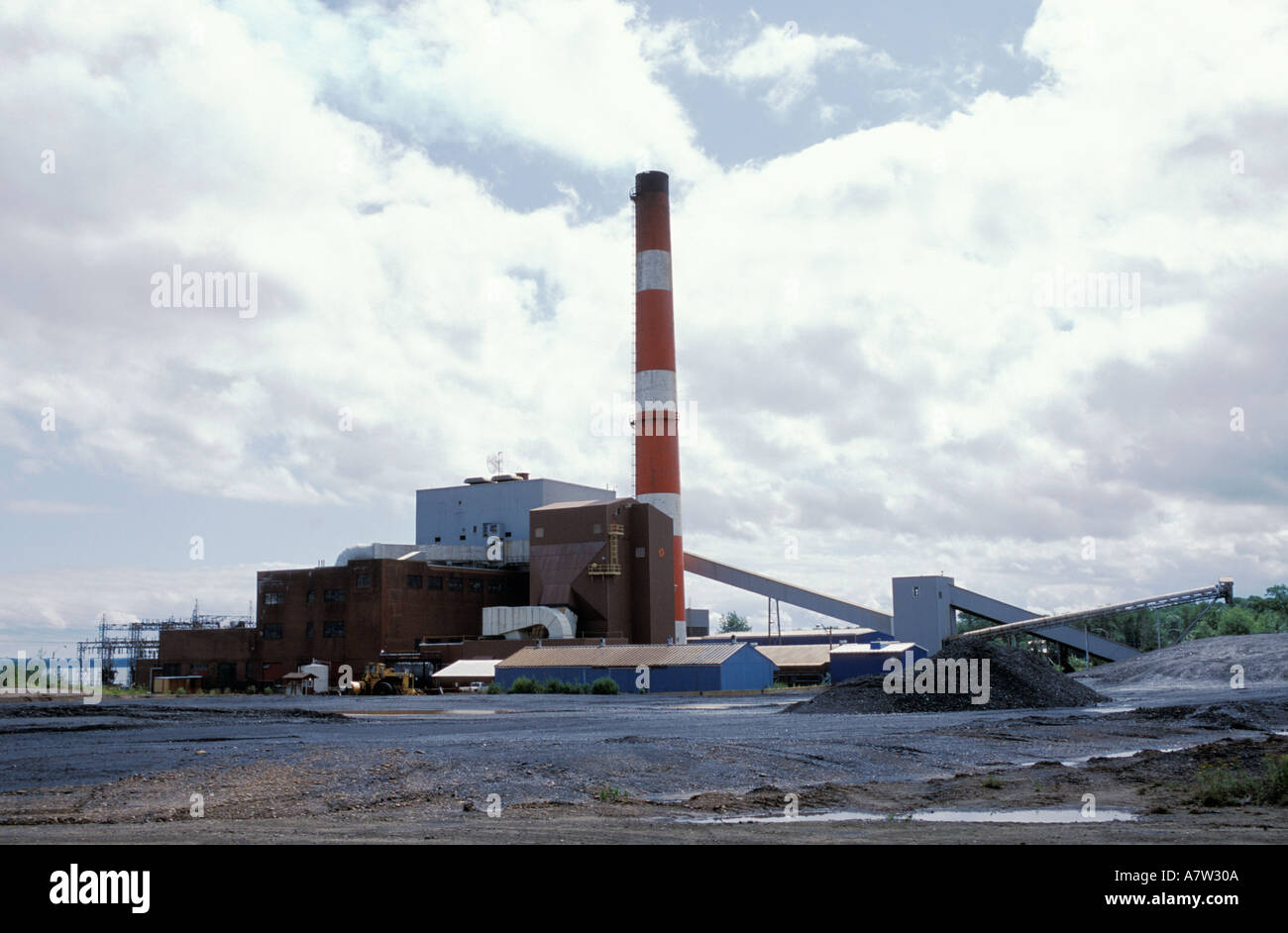 Grand Lake Power Generating Plant New Brunswick Canada with piles of ...