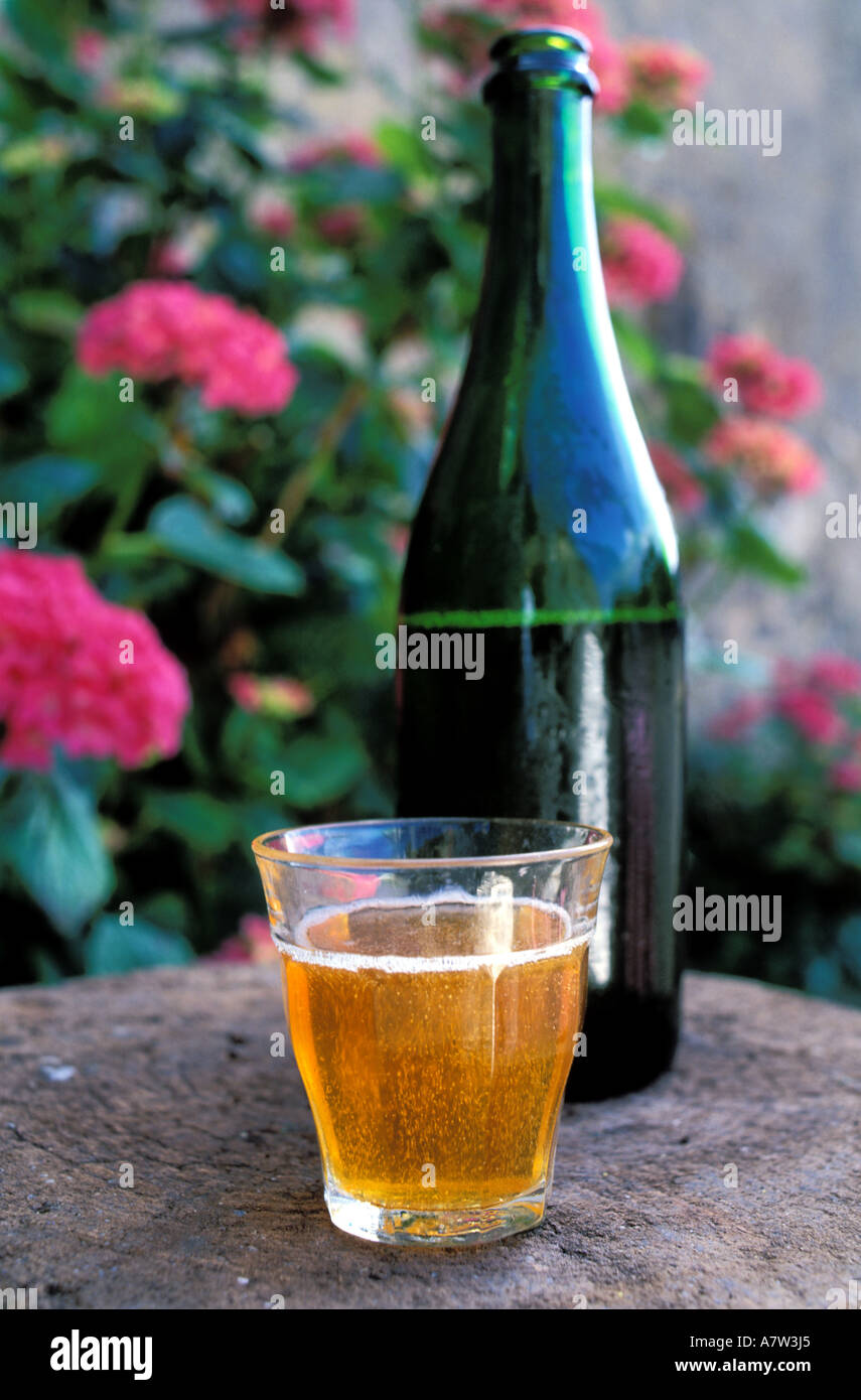 France, Calvados, glass and bottle of cider Stock Photo - Alamy