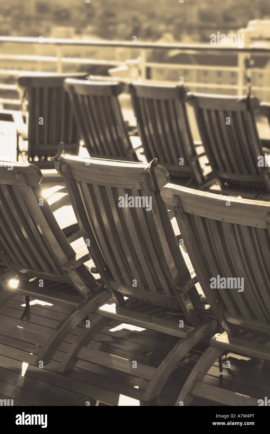 Deck Chairs on Cruise Ship sepia Stock Photo - Alamy