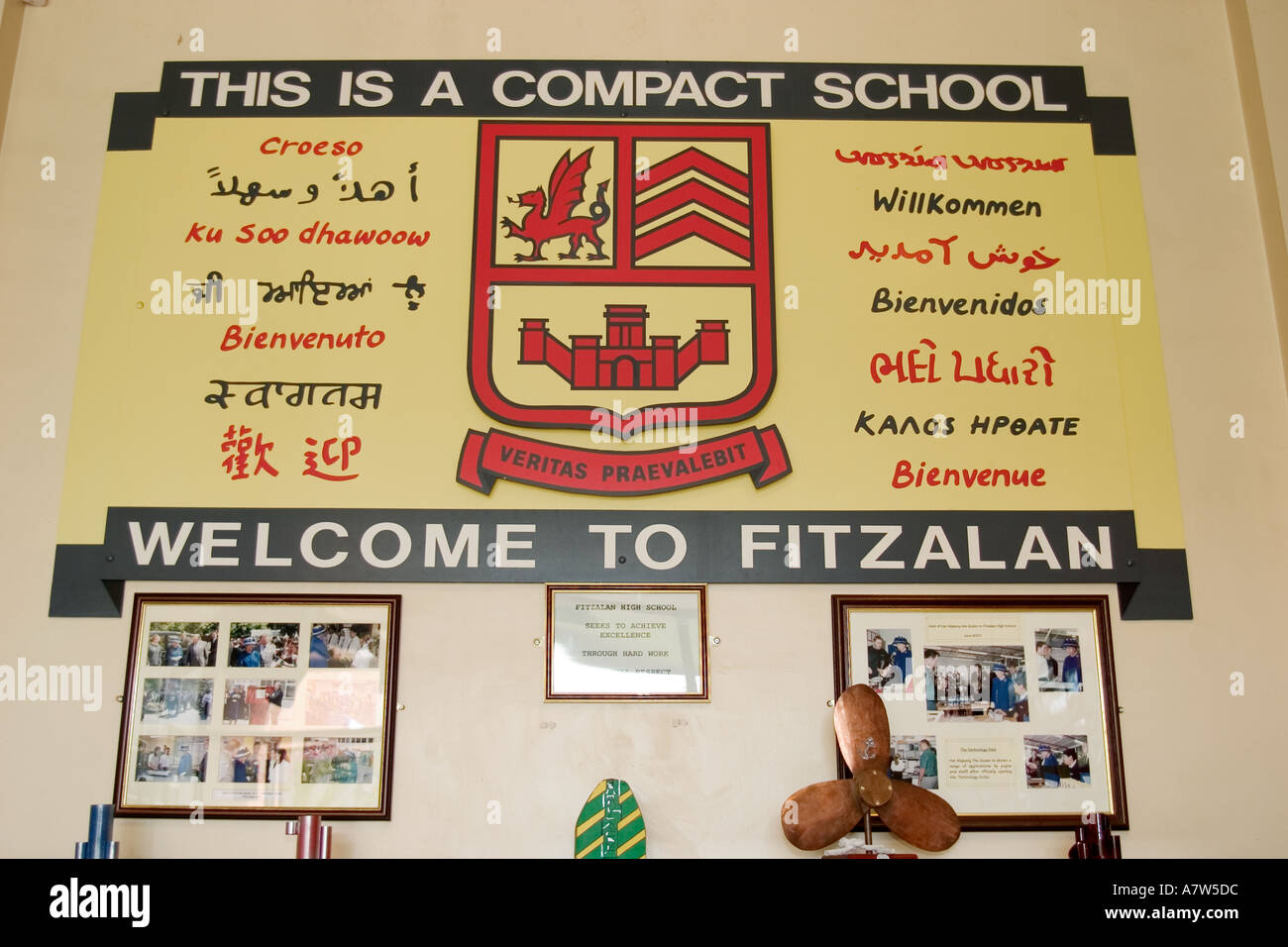 Multiracial Sign at Fitzalan High School in Cardiff South Glamorgan ...
