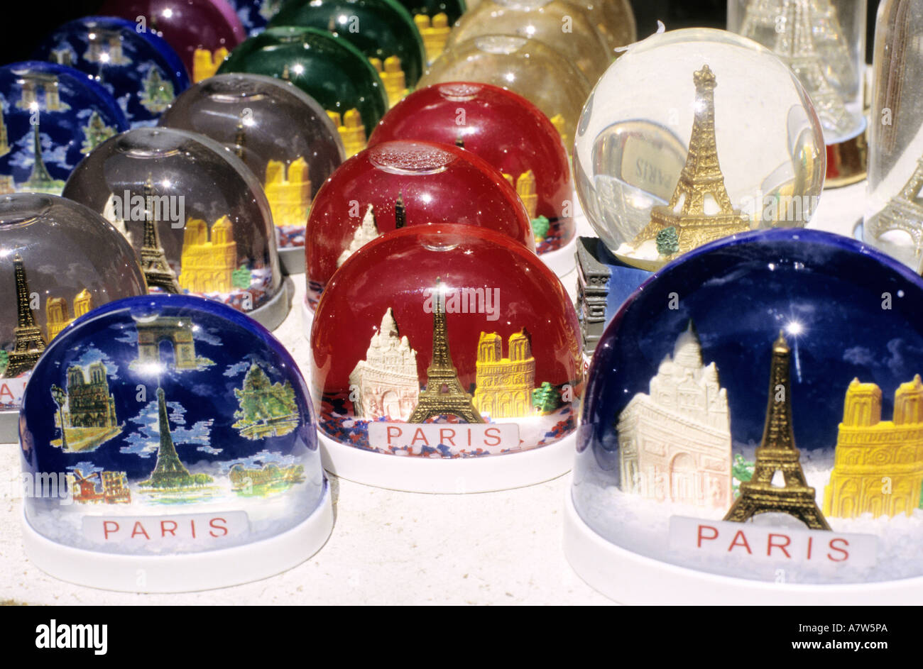 France, Paris, touristic souvenirs, snowballs representing Paris Stock ...