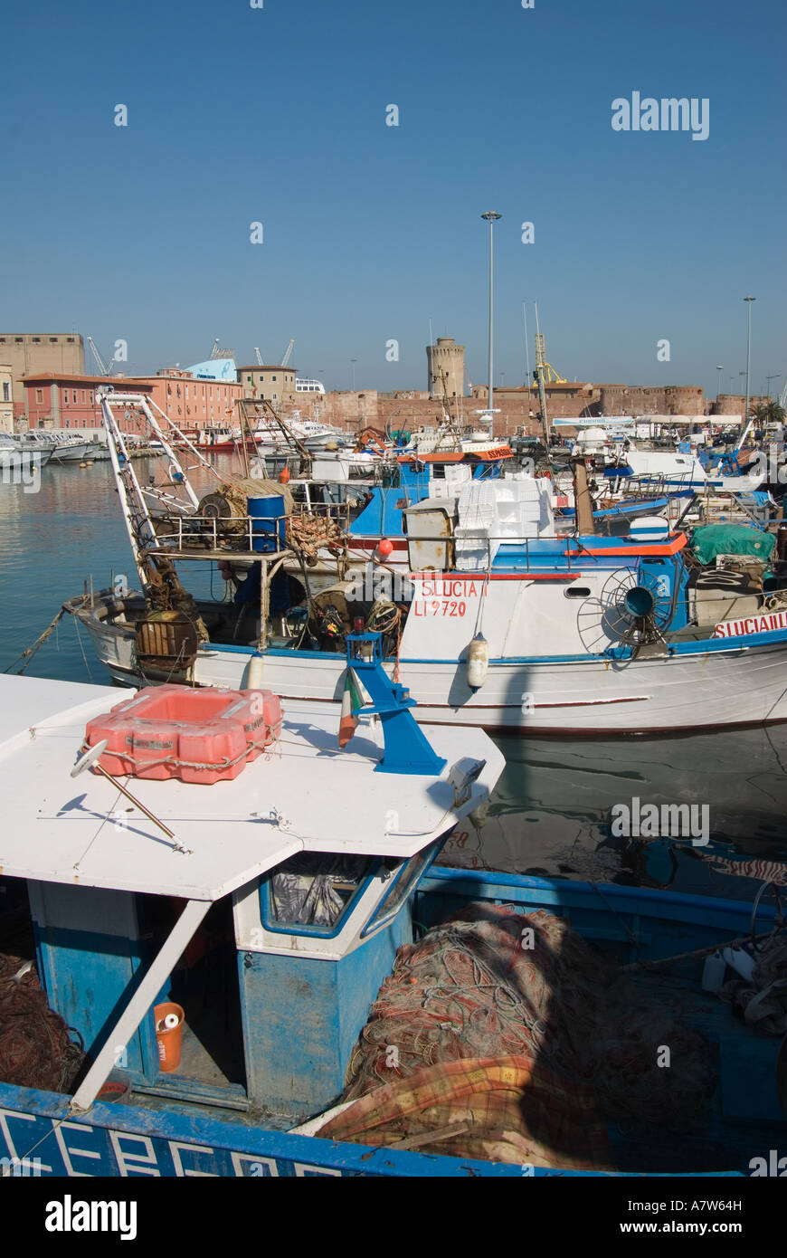 Livorno, Tuscany, Italy. Darsena Vecchia (port) Fishing Boats. Fortezza ...