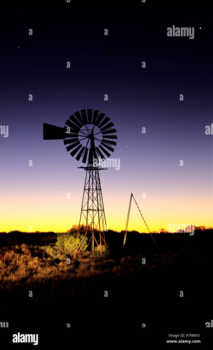 Australia, South Australia, Simpson desert, wind mill in the twilight ...