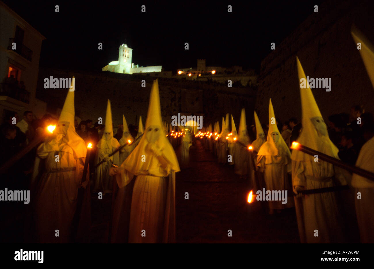 Penitents at procession of holy week Ibiza Balearic islands Spain Stock ...
