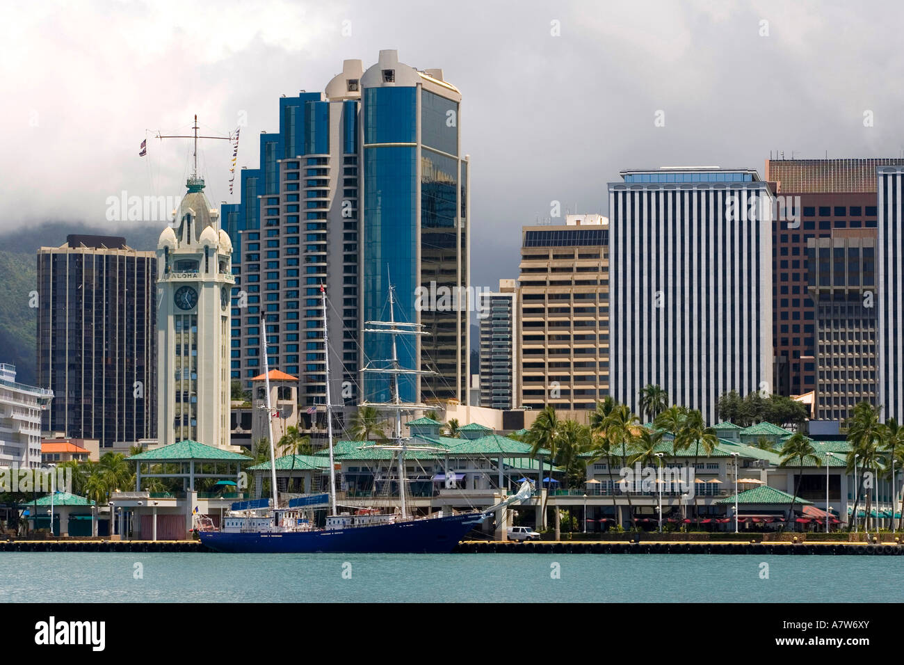 Cityscape of Downtown Honolulu with Aloha Tower, Oahu, Hawaii Stock ...
