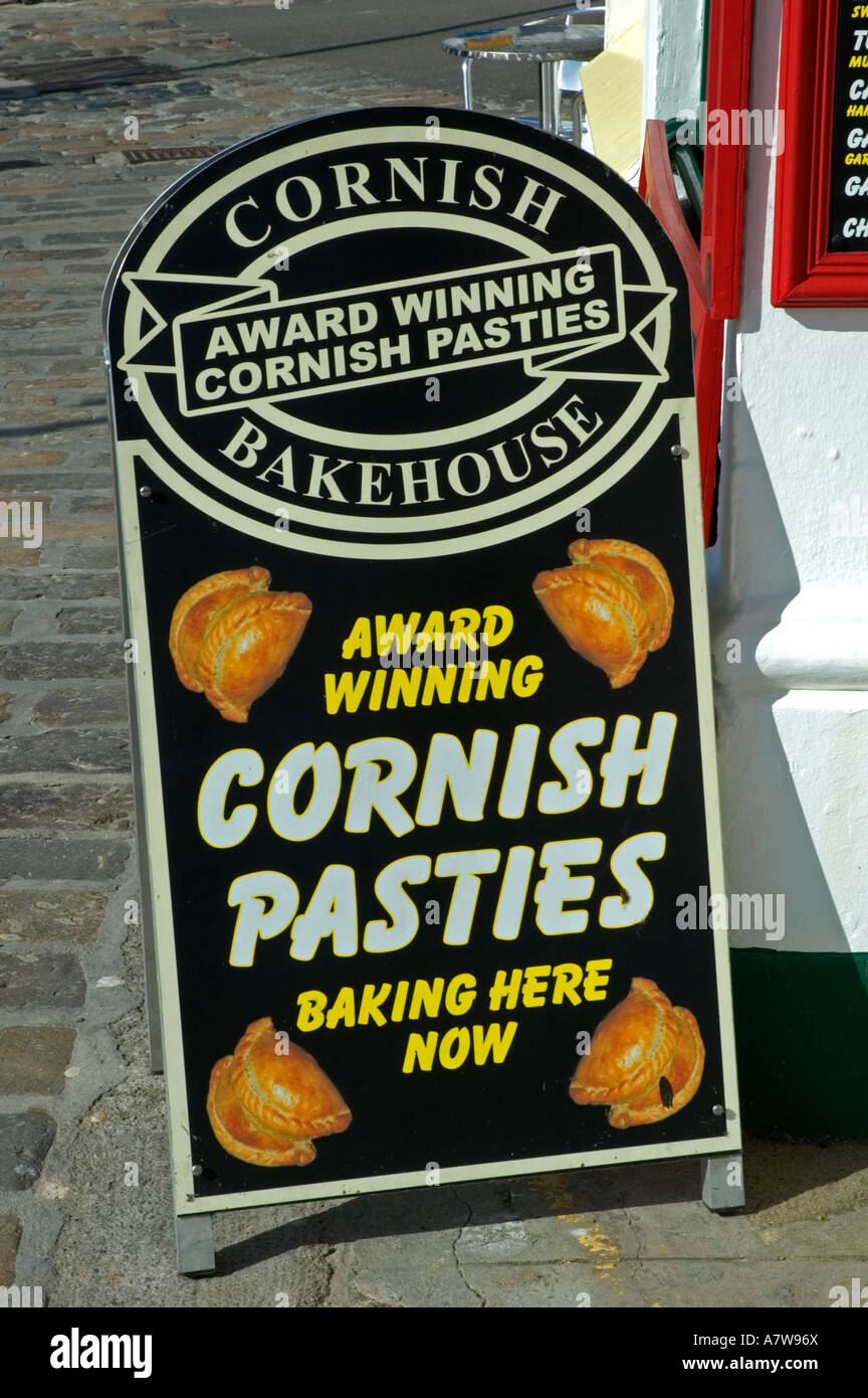 a traditional cornish pasty sign outside at shop in st.ives,cornwall ...