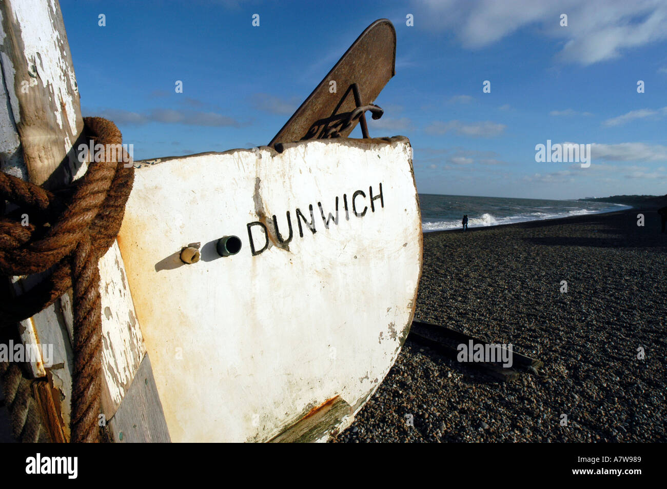 Dunwich on the Suffolk coast, England. All that remains of Dunwich is a ...