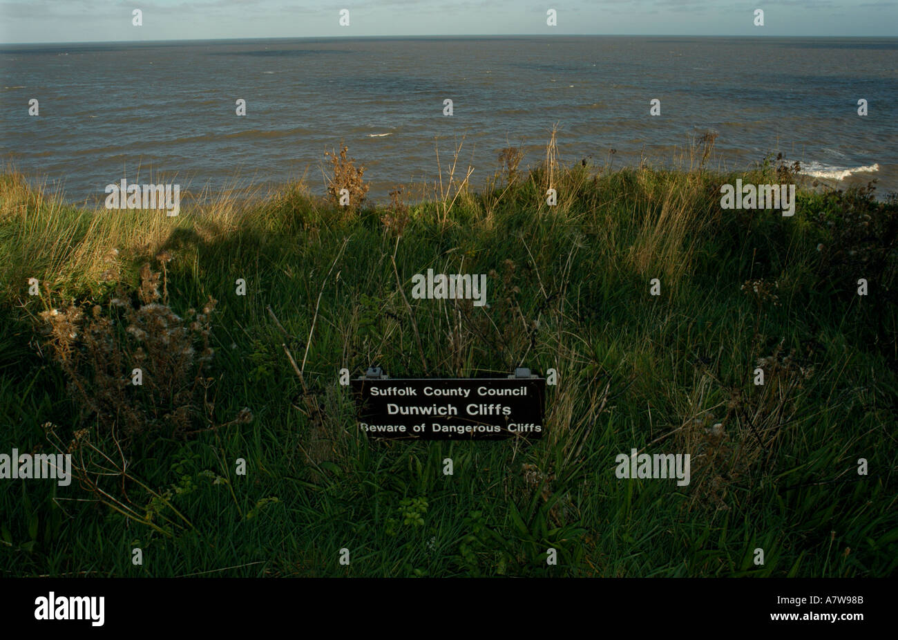 Dunwich on the Suffolk coast, England. All that remains of Dunwich is a ...