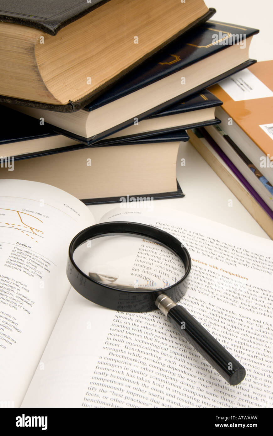 Students School Books with magnifying glass Conceptual Stock Photo - Alamy