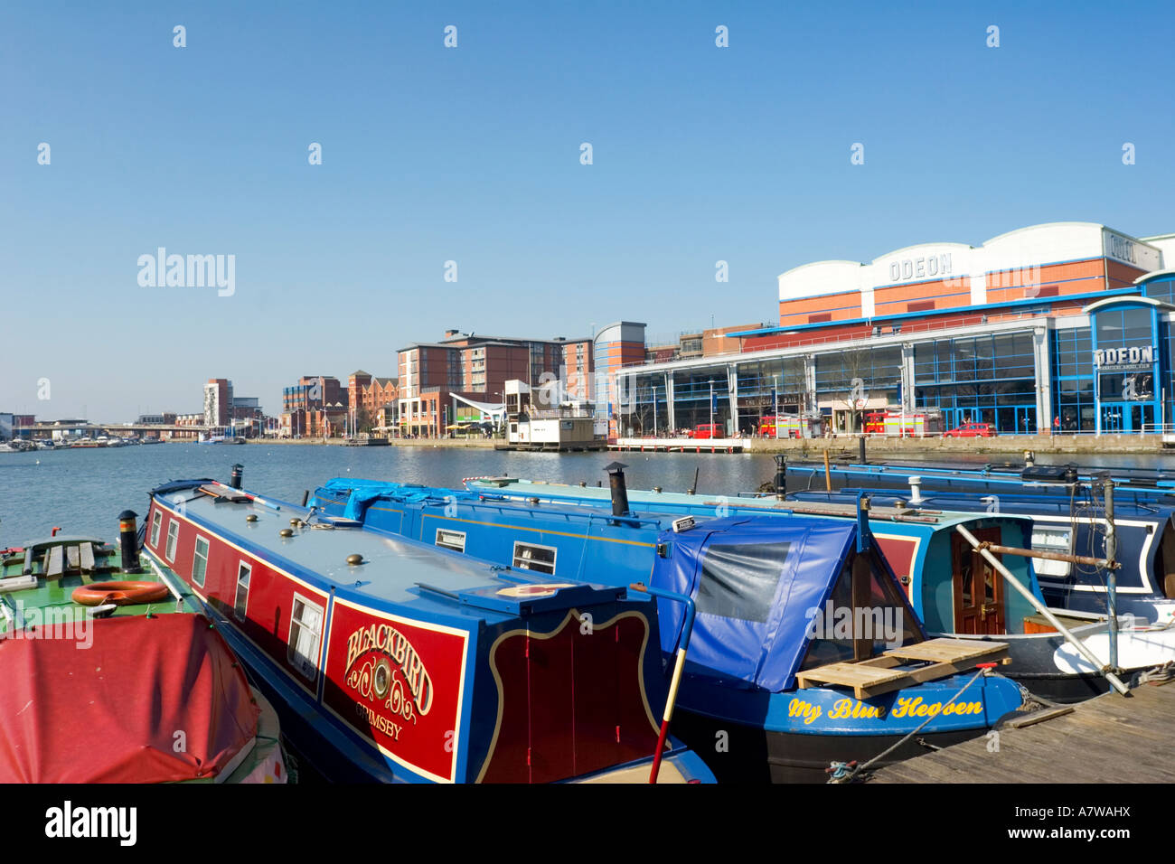 Colourful barges moored in Brayford Pool, Lincoln Stock Photo - Alamy