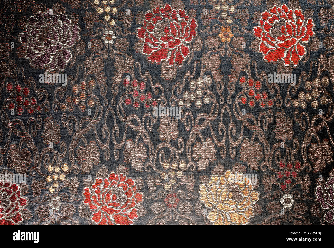 fine arts, Tibet, textiles, silk damask, peonies and grapes, circa 1900 ...