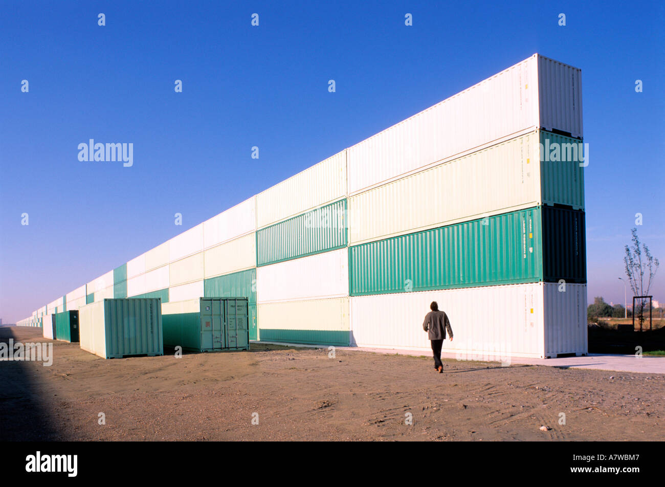 France, Seine Maritime, Le Havre port, wall of containers Stock Photo ...