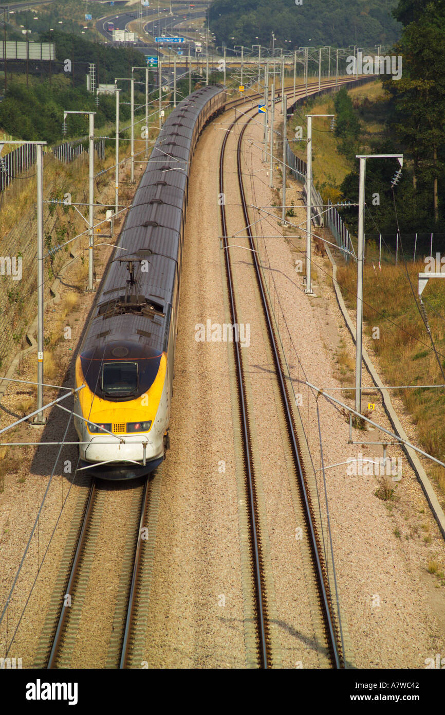 Paris bound Eurostar at Cobham Kent were the High Speed Rail Link runs ...