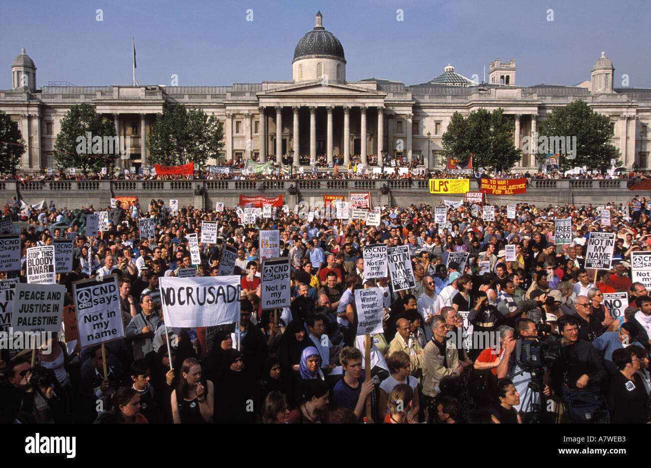 March and rally in Trafalgar Square, London, UK, against the bombing of ...