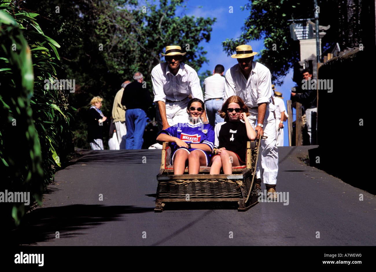 Portugal, Madeira Island, a wicker sledge called carros de cesto Stock ...