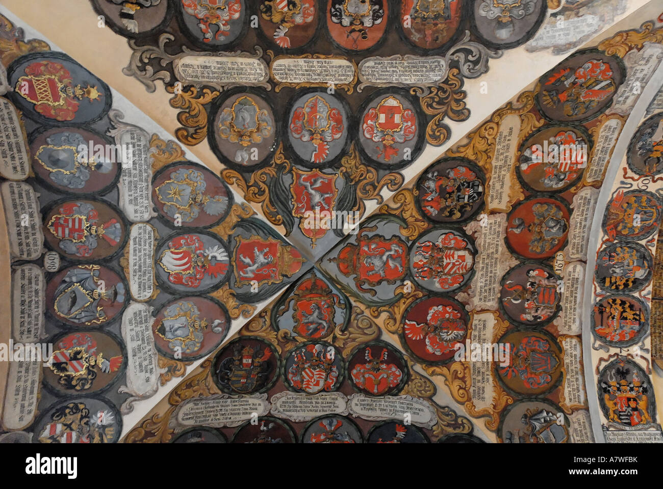 Hradcany, Prague Castle, palace, ceiling, crest, Prague, Czech Republic ...