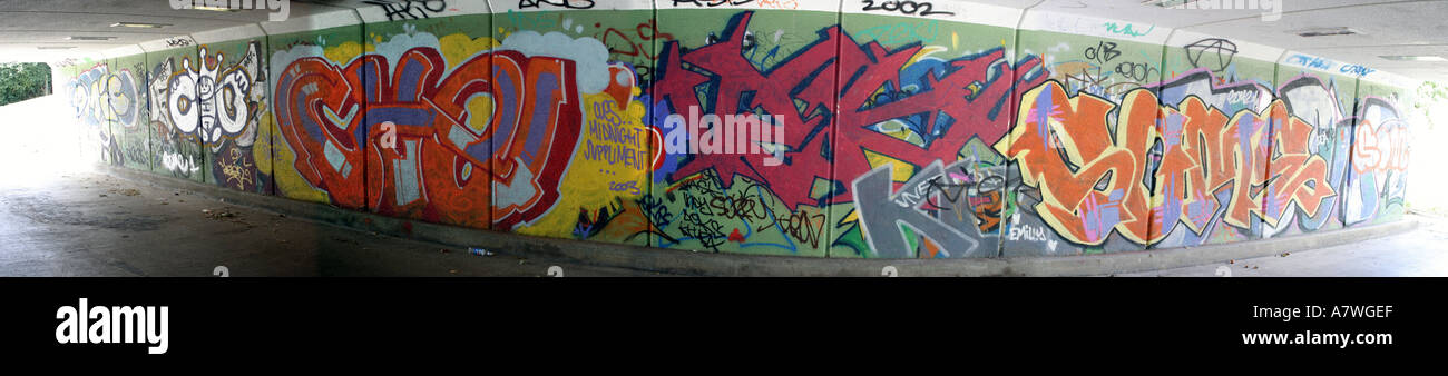 Panoramic graffiti in urban subway Swindon Stock Photo - Alamy