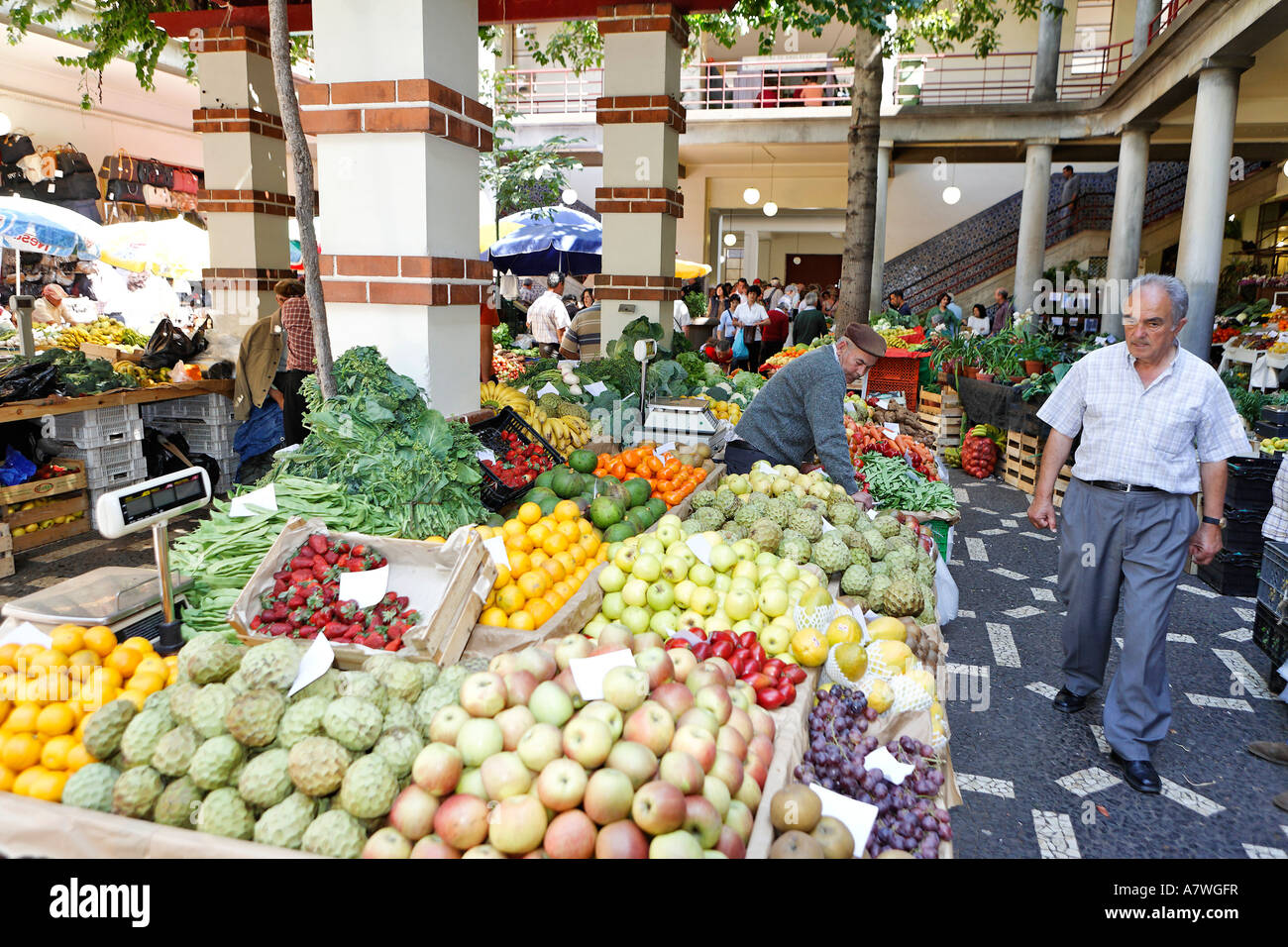Fruits and vegetables are sold in the the market hall, Funchal, Madeira ...