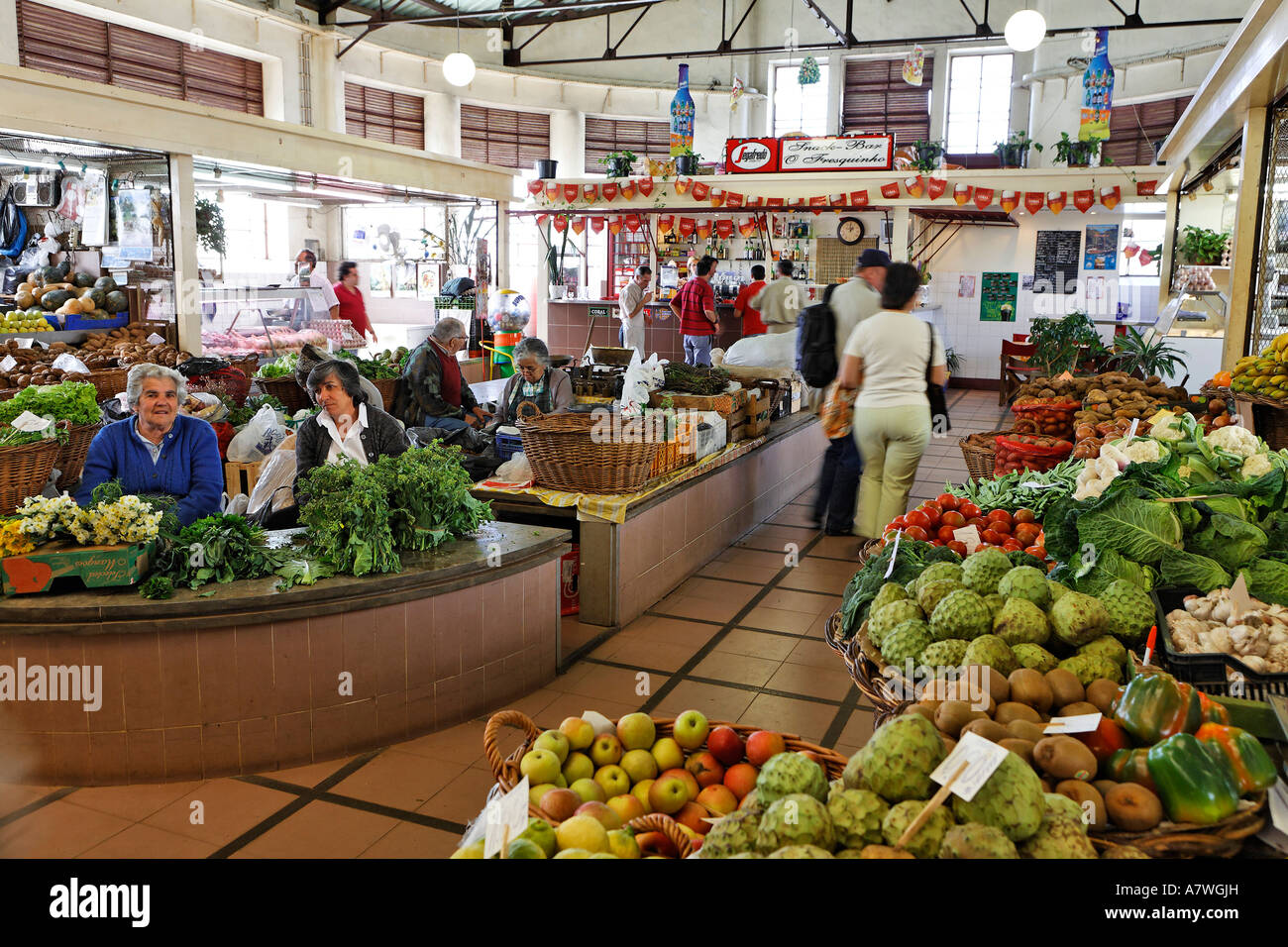 Fruits and vegetables are sold in the the market hall, Funchal, Madeira ...