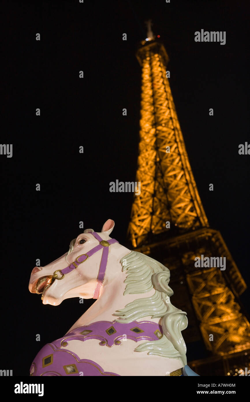 Carousel pony Eiffel Tower Paris France Stock Photo - Alamy