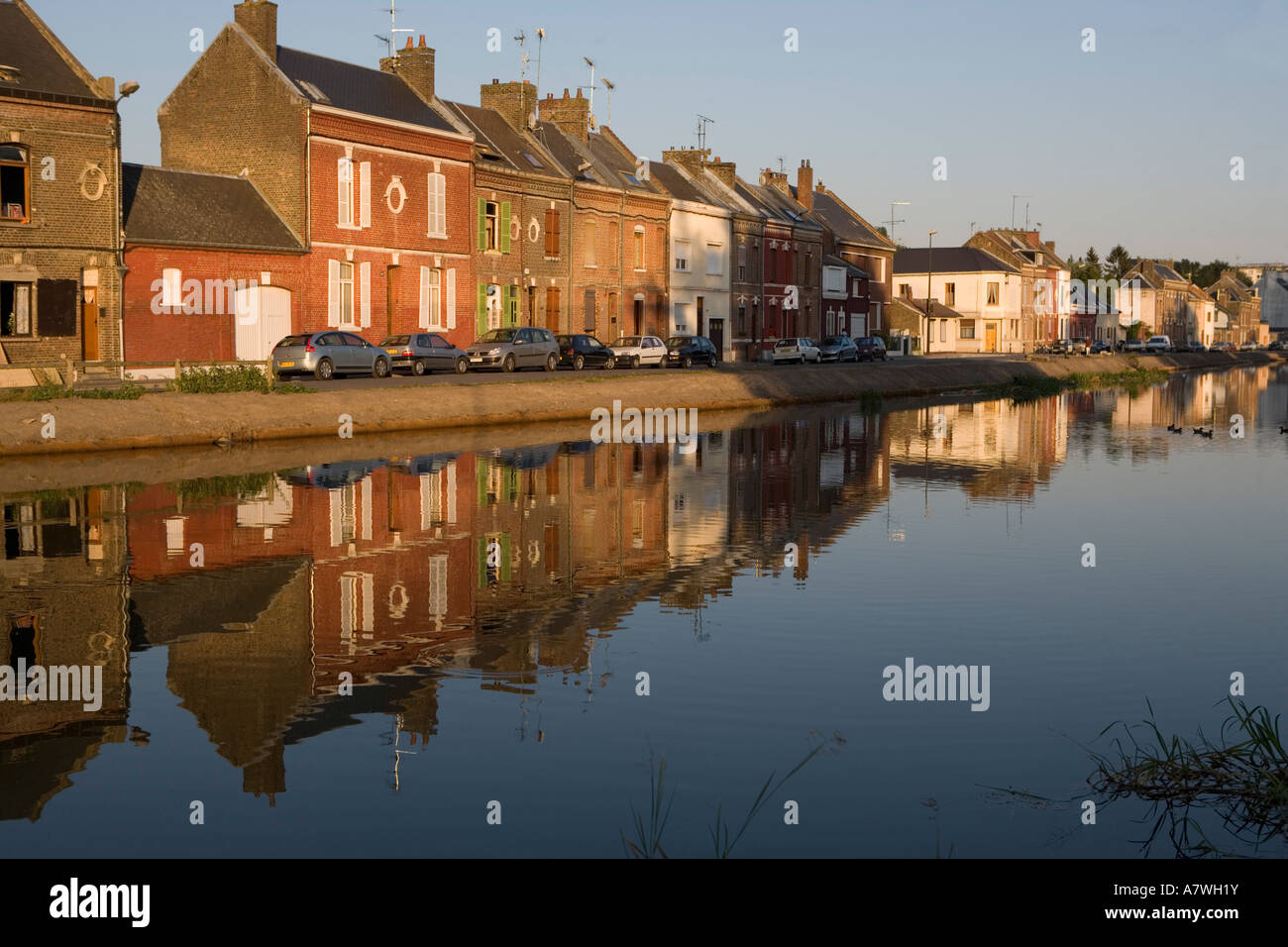 Houses along River Somme flowing through Amiens Somme Picardie France ...