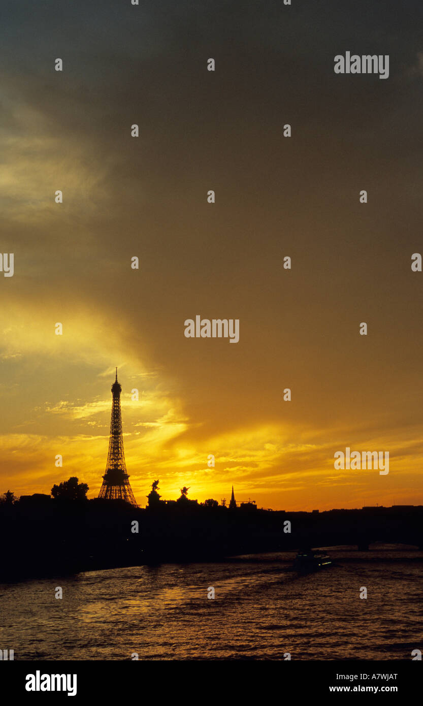 Eiffel Tower, Seine, sunset, Paris, France Stock Photo - Alamy