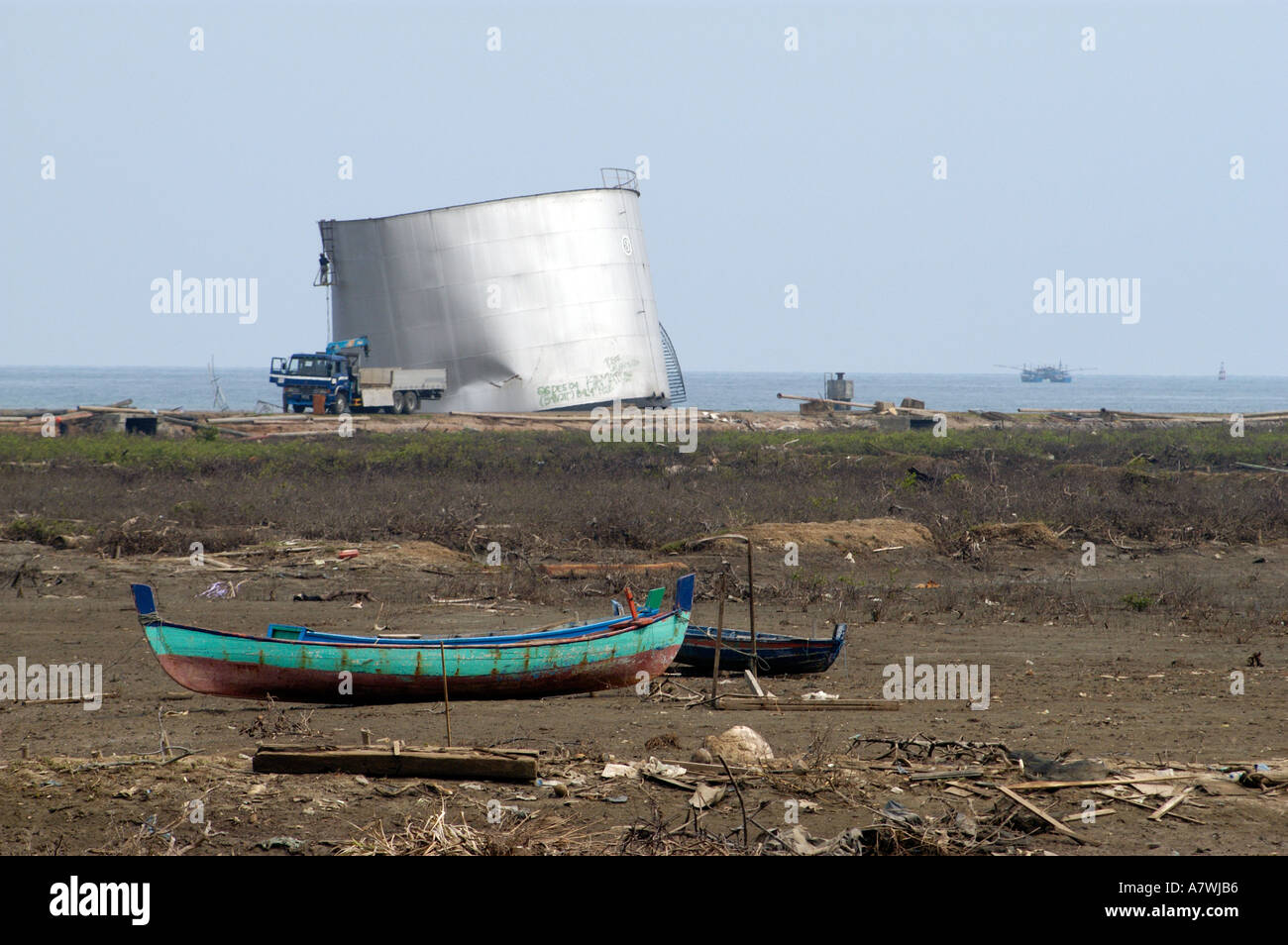 Indonesia Sumatra Banda Aceh Post Tsunami Destroyed Pertamina gas tank ...