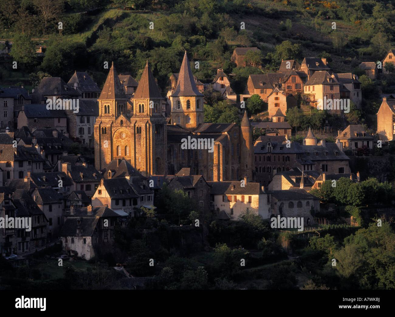 Church of Saint Foy in the medieval town of Conques Aveyron France ...