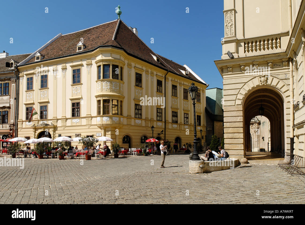 City square Foe ter with fire tower, historic old town of Sopron ...