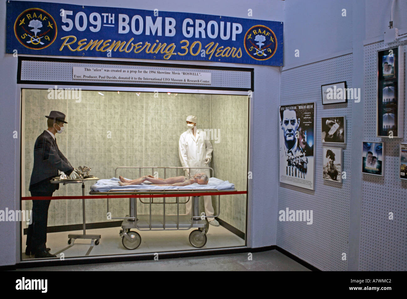 Display depicting the autopsy of an alien body at Roswell International ...