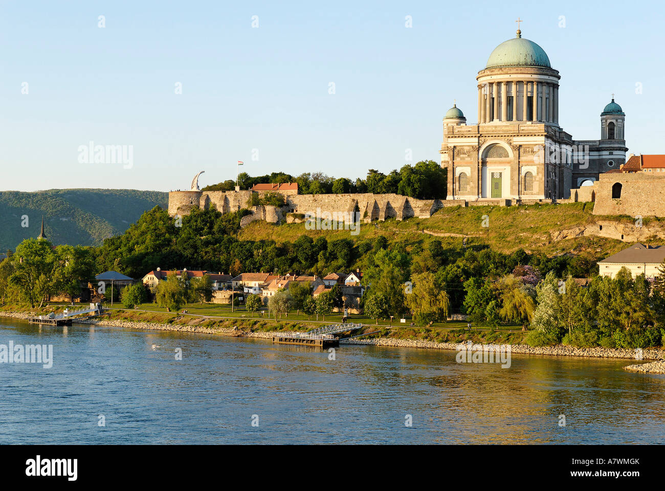 Dome and castle of Esztergom at the Danube river, Hungaria Stock Photo ...