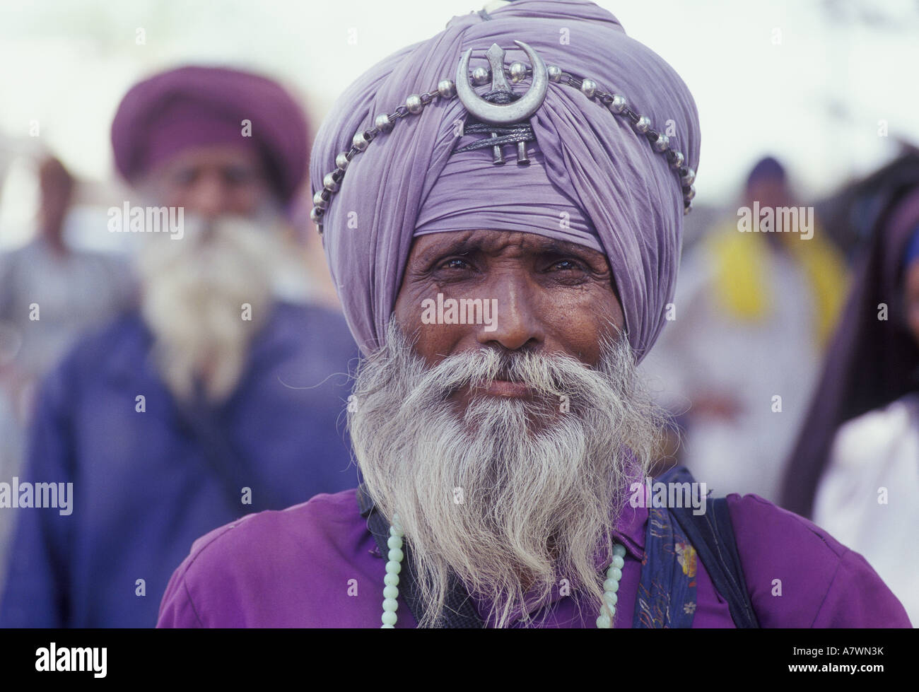 Portrait of an old Akali Nihang ( Sikh warrior-priest ), Anandpur Sahib ...