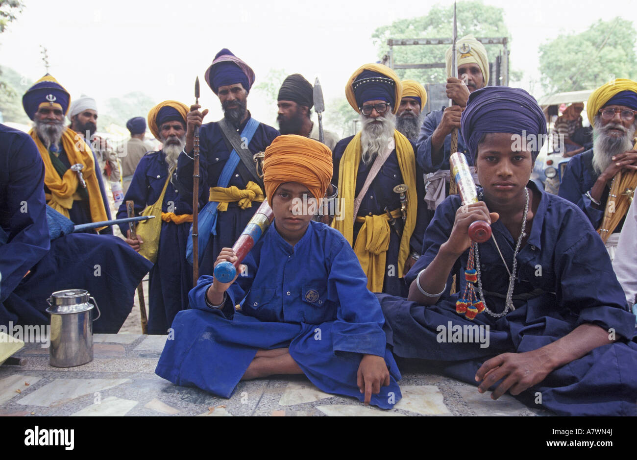 Young and old Akali-Nihang at Anandpur Sahib, Punjab, India Stock Photo ...
