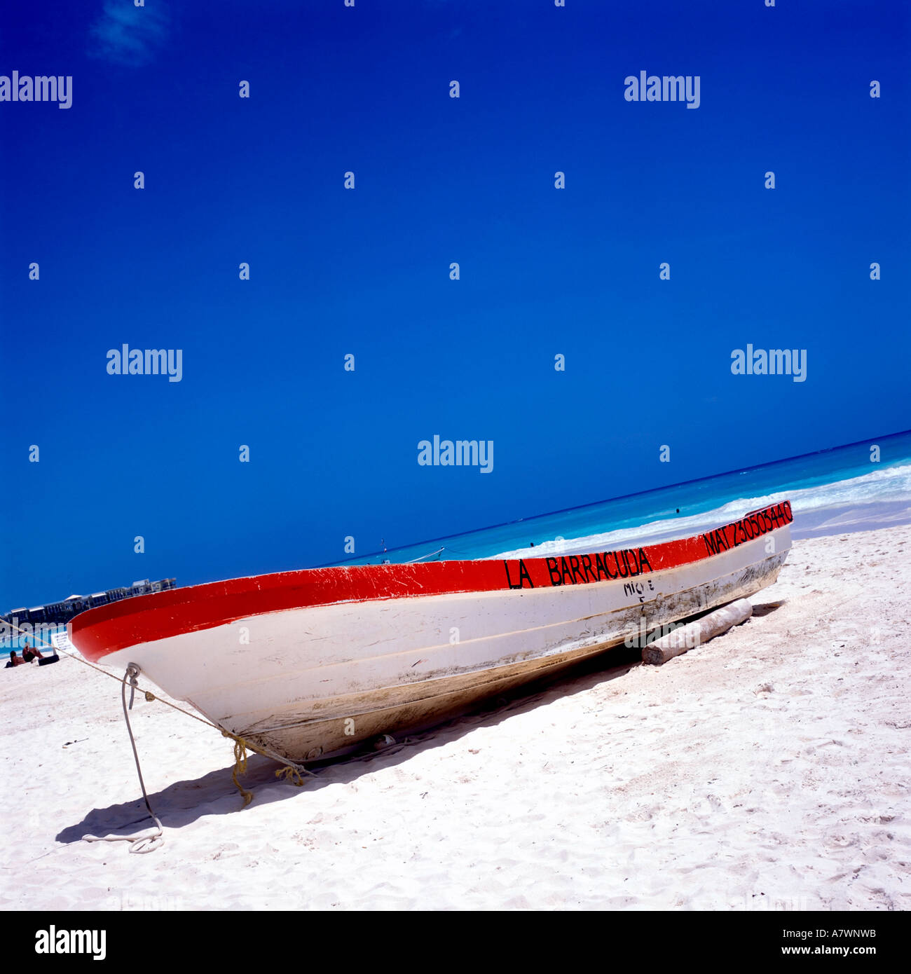 Fishing boat on the beach Playa del Carmen Stock Photo - Alamy
