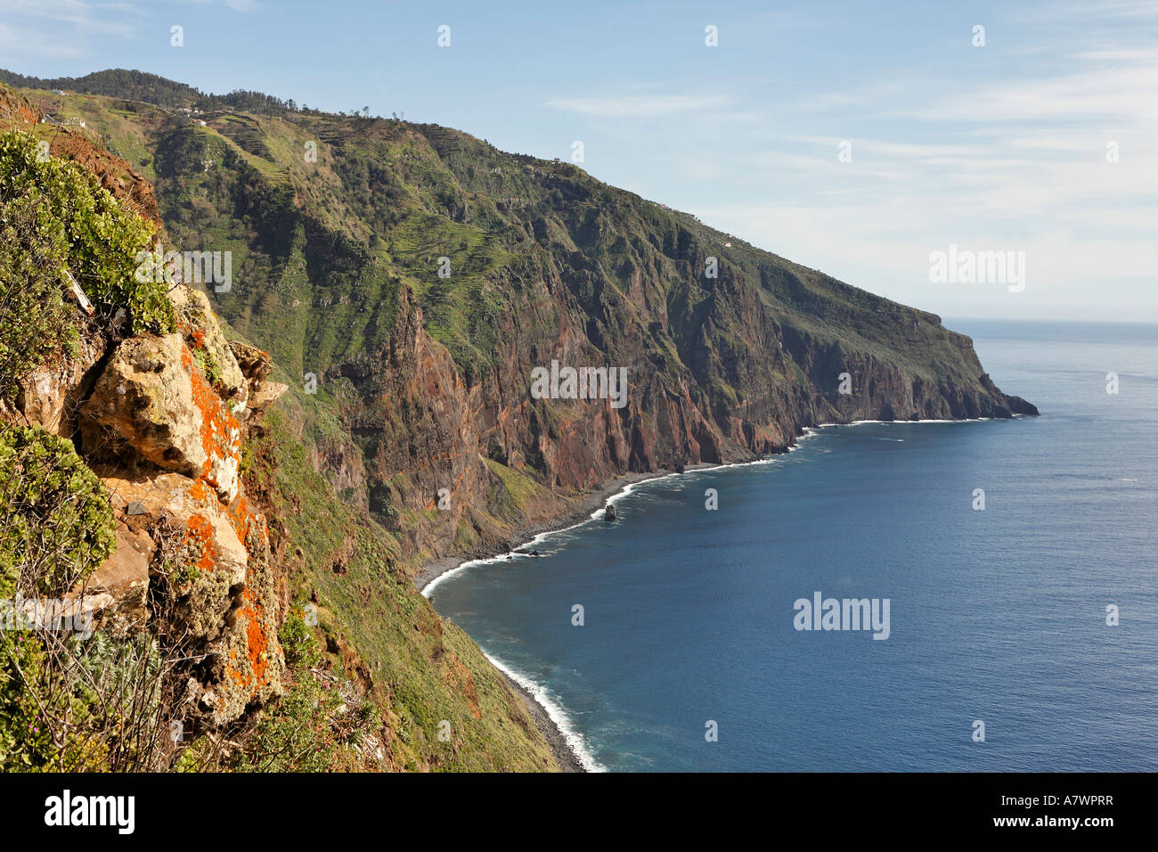 High cliffs at the lighthouse of, Ponta do Pargo, Madeira, Portugal ...