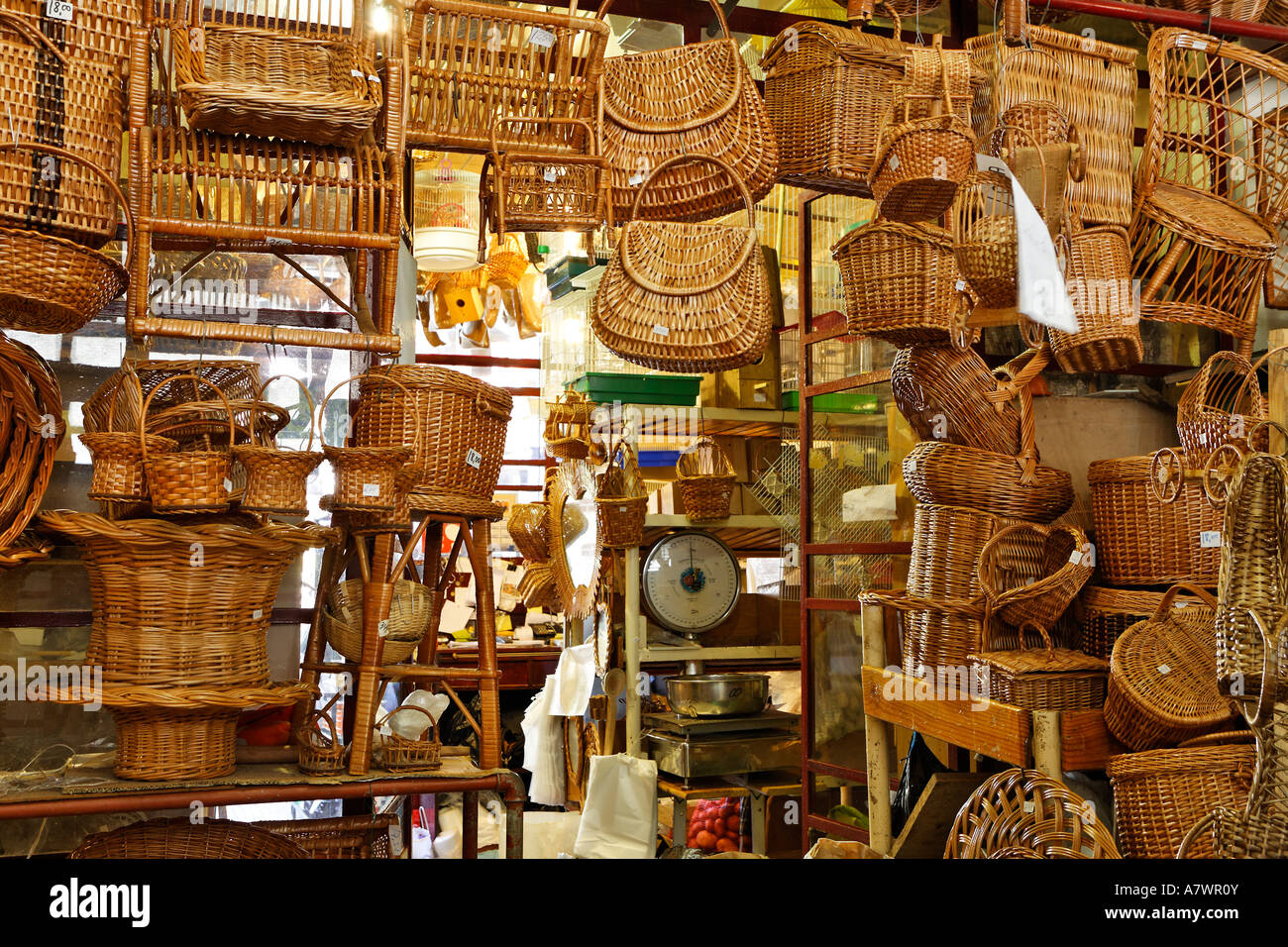 Handmade baskets in the market hall, Funchal, Madeira, Portugal Stock ...