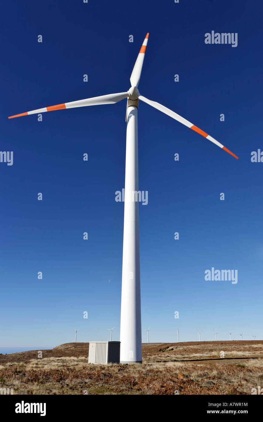 Wind turbine on the plateau Paul da Serra, Madeira, Portugal Stock ...
