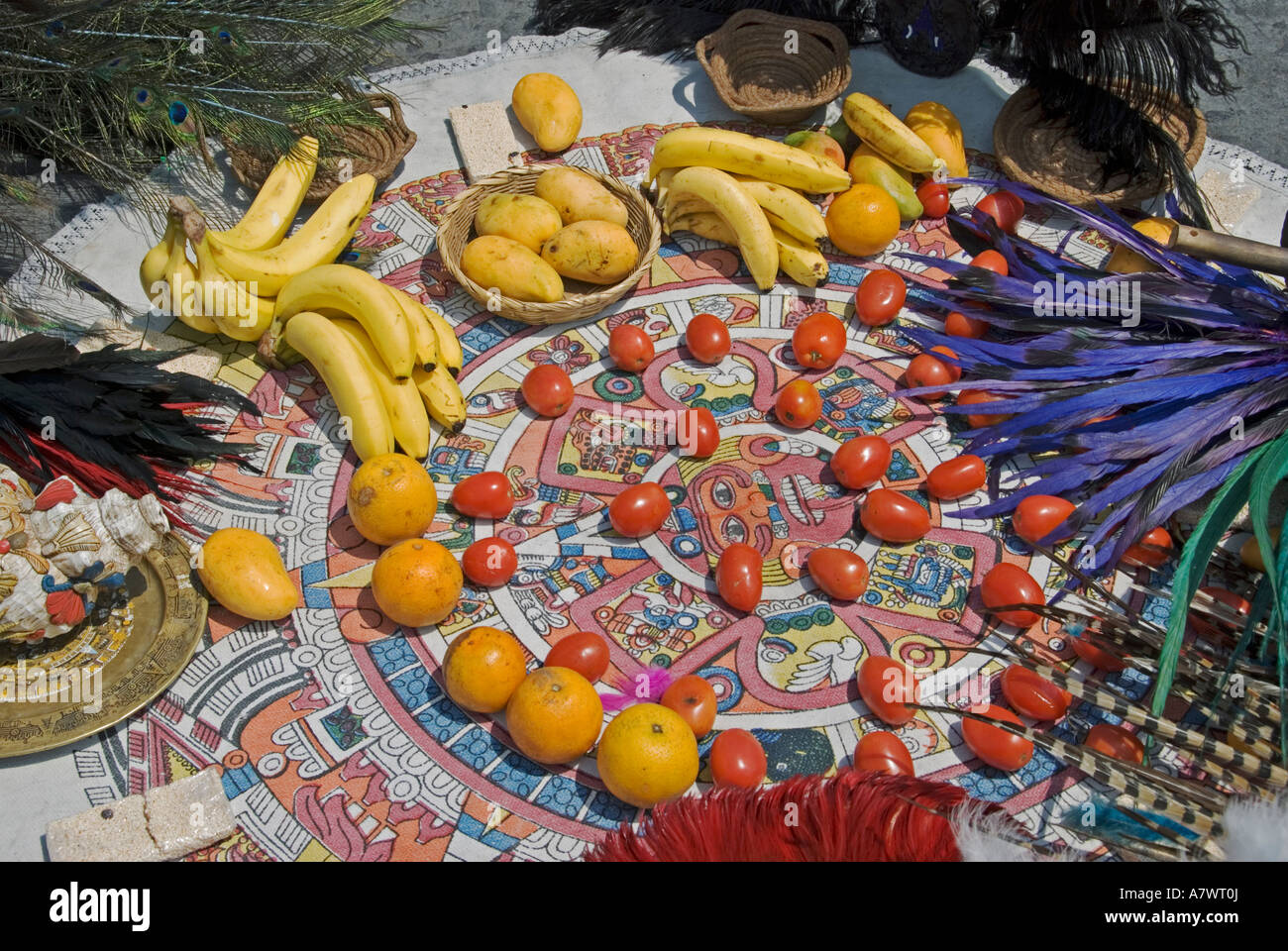 Ceremony of the Aztec dancers feather decoration of the Mexico City ...