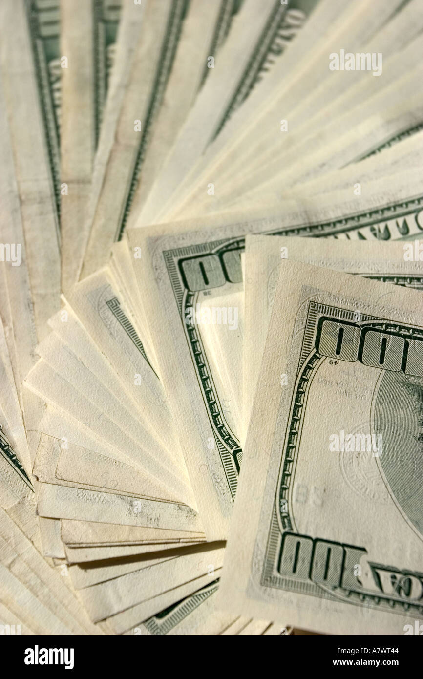 aligned 5000 dollars in cash in One hundred american currency Dollars ...