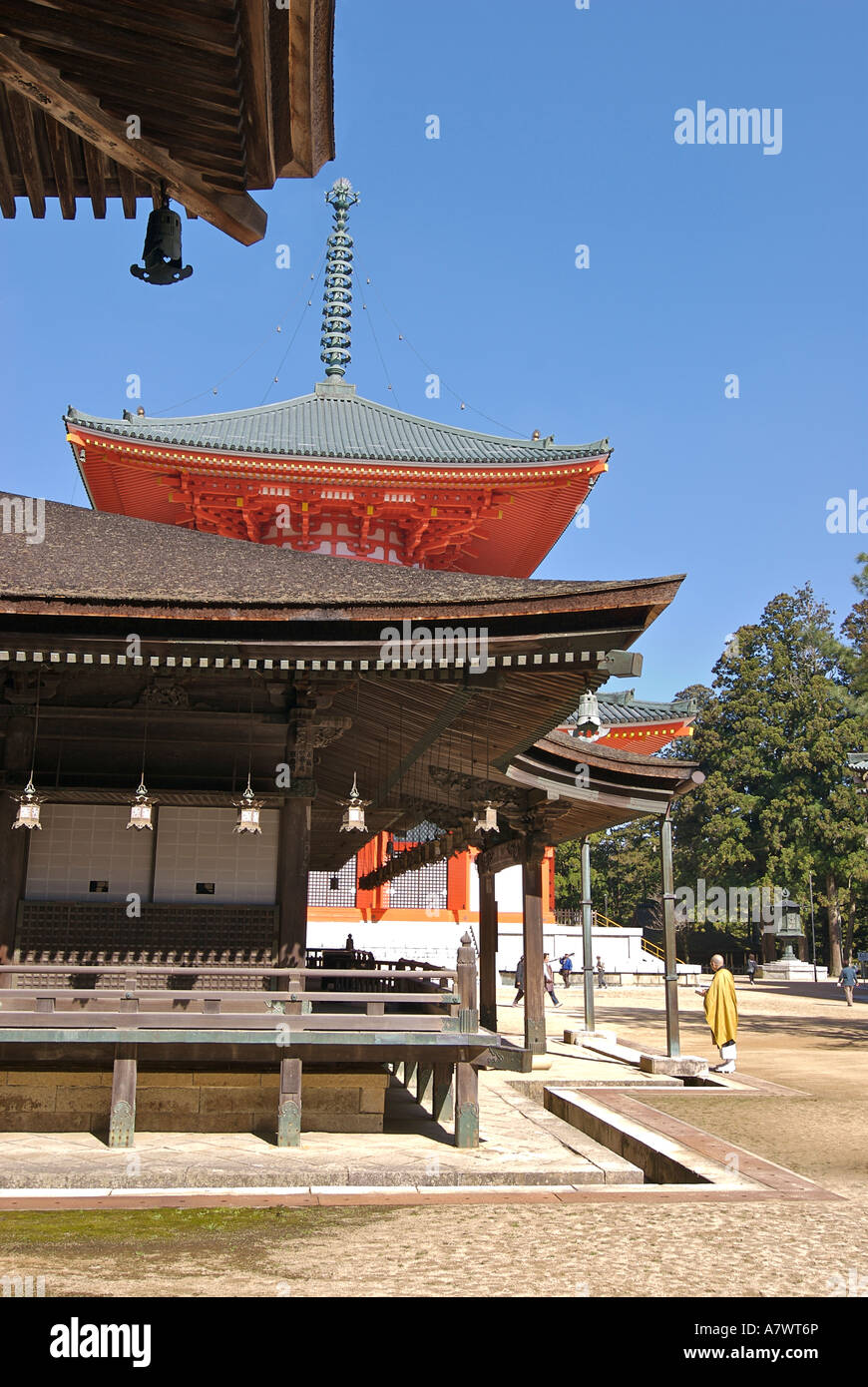 Danjo Garan complex, Koyasan, Japan. Konpon Daito Pagoda beyond Stock ...