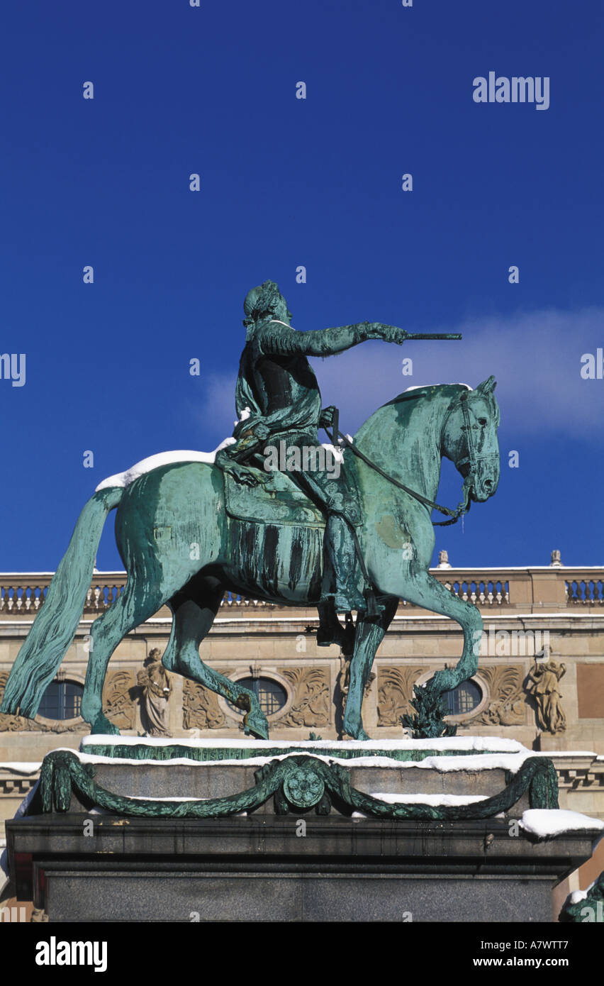 Sweden, Stockholm, statue of King Gustav Adolf Torg who gave his name ...