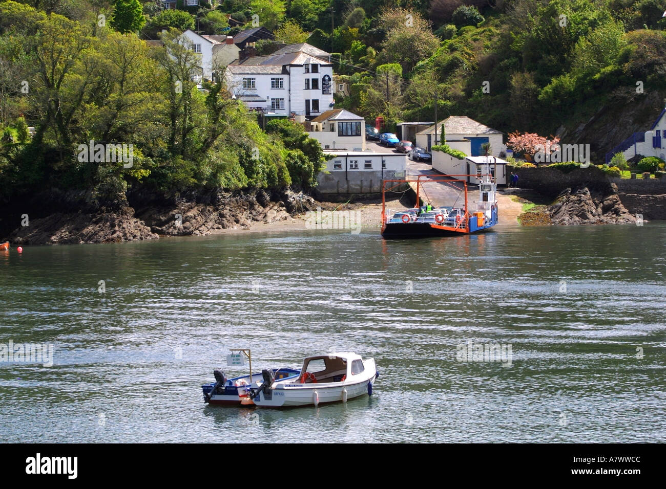 Small car ferry, View to Bodinnick, River Fowey, Fowey, Cornwall ...